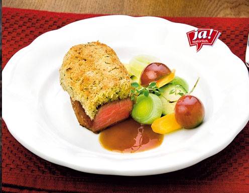 Beiried in der Schalottenkruste mit St. Laurentsaft Rezept - ichkoche.ch