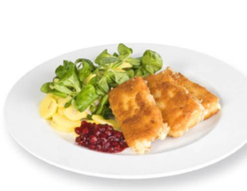 Gebackener Emmentaler mit Erdäpfel-Vogerlsalat Rezept - ichkoche.at